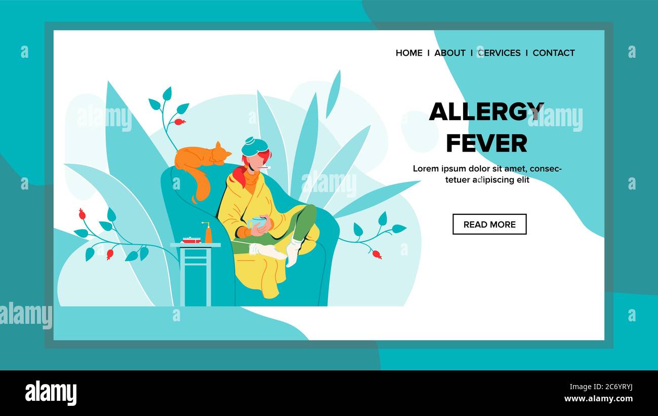 Allergy Fever Illness Woman Sit In Chair Vector Stock Vector Image ...