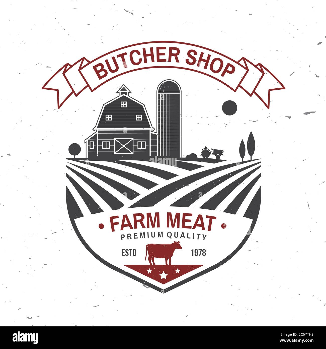 Butcher shop Badge or Label with cow, Beef, farm. Vector. Vintage ...