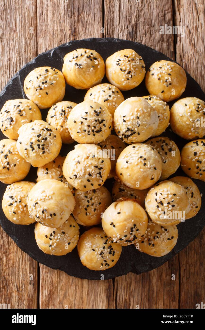 Tambun Biscuits or Tausa Pia or Mung Bean Pastry closeup on the table ...