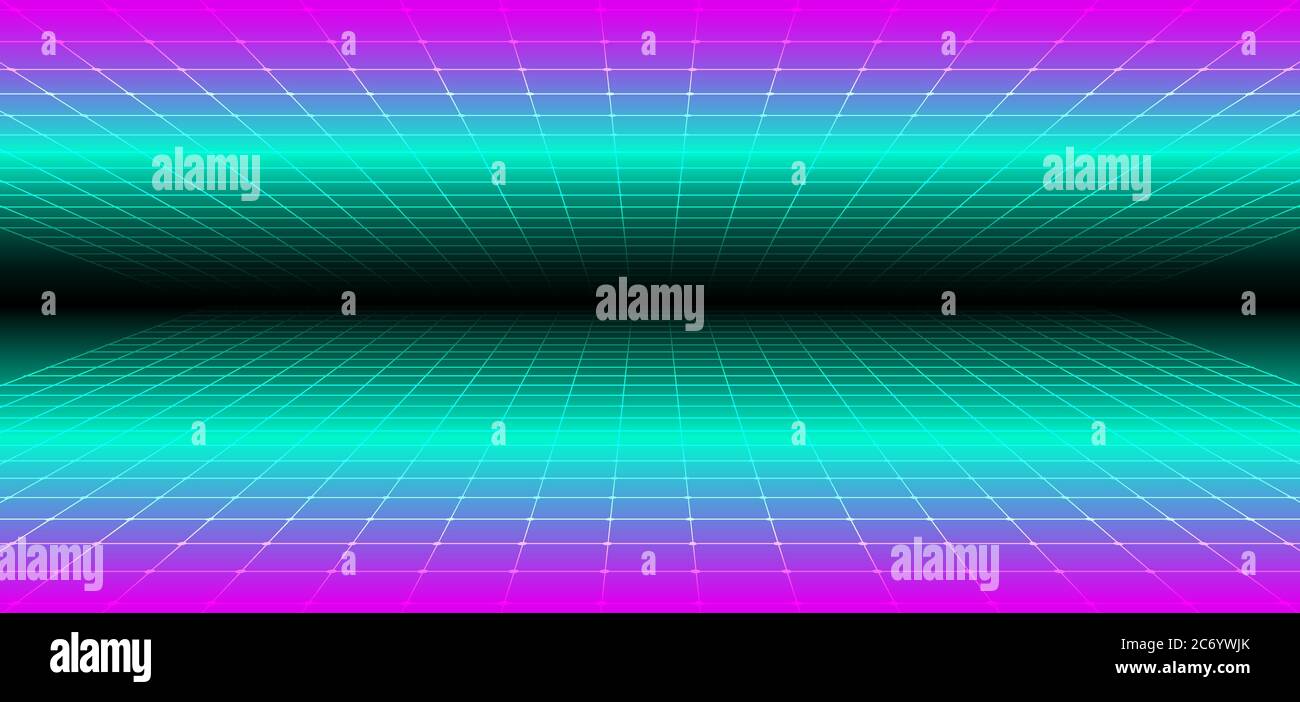 Abstract 90s retro style technology futuristic concept grid perspective ...