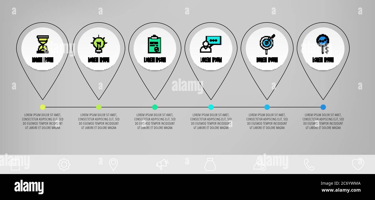Infographics circles with 6 steps, icons. Flatline vector template. Can ...