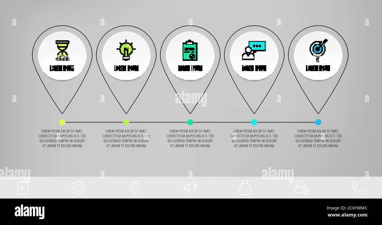 Infographics circles with 5 steps, icons. Flatline vector template. Can be used for five ...