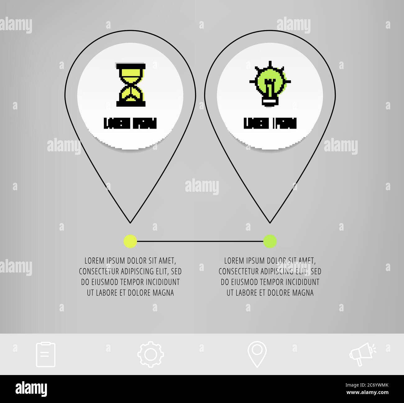 Infographics circles with 2 steps, icons. Flatline vector template. Can ...