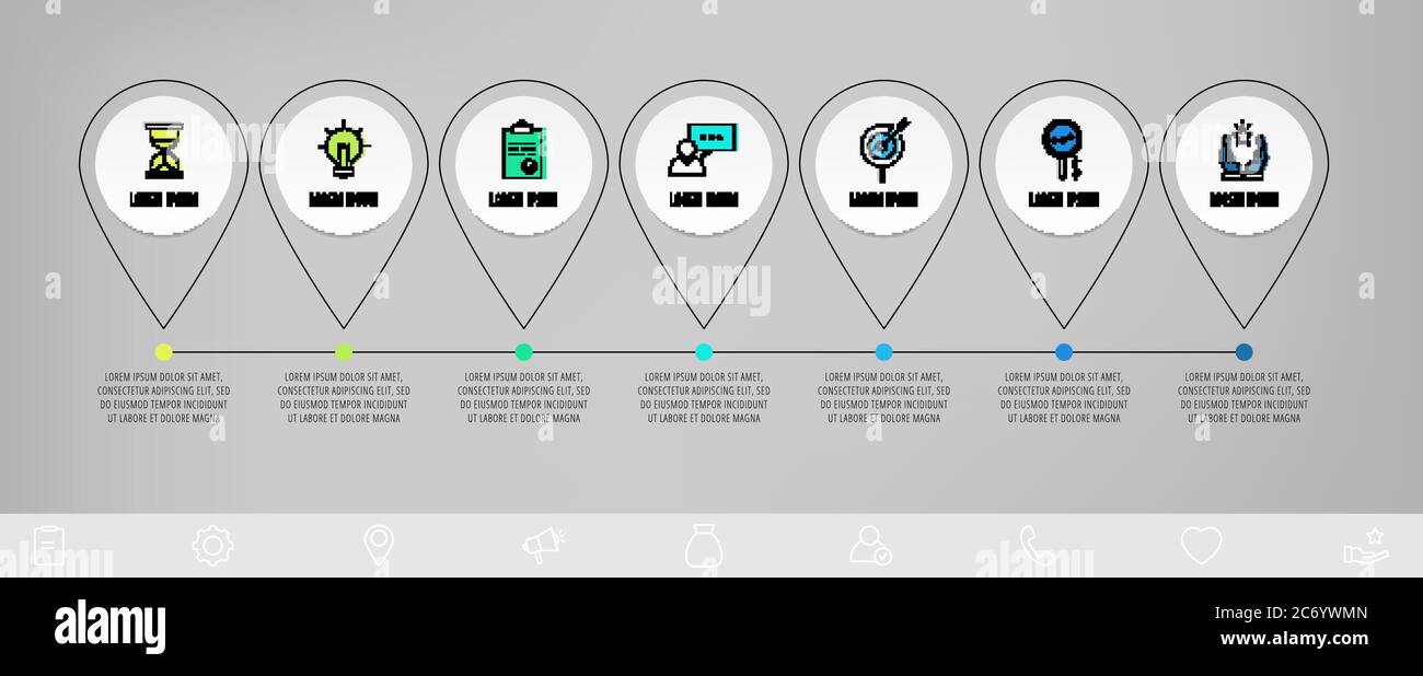 Infographics circles with 7 steps, icons. Flatline vector template. Can ...