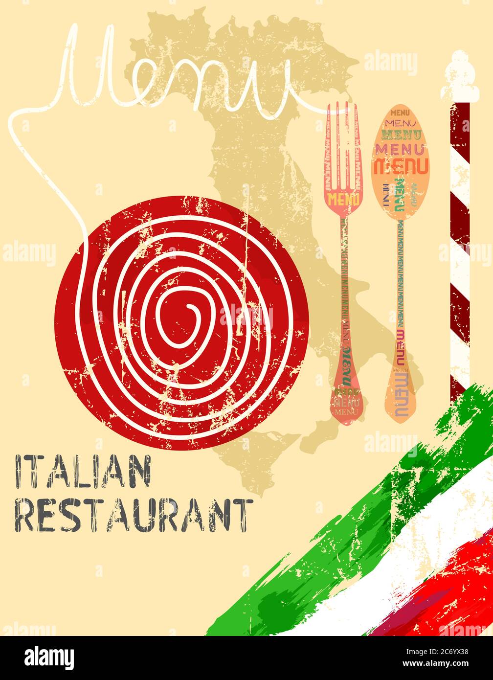 Menu for Italian restaurant, fictional artwork, free copy space Stock ...