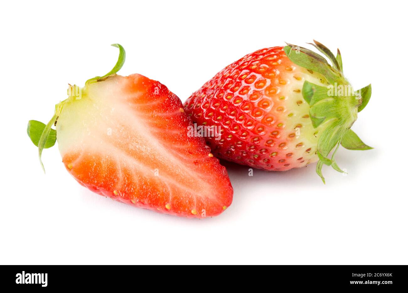 Fresh strawberry and berry halves isolated on white background Stock ...