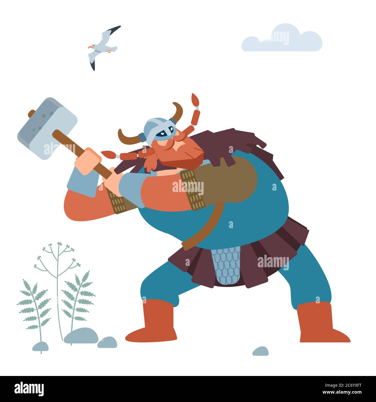 Strong viking warrior with sledgehammer. Isolated on white background ...