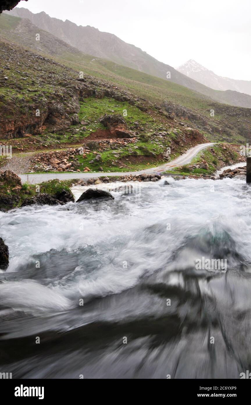 Bahcesaray-Van, Turkey - 19 May 2011: Water source of mucus river ...