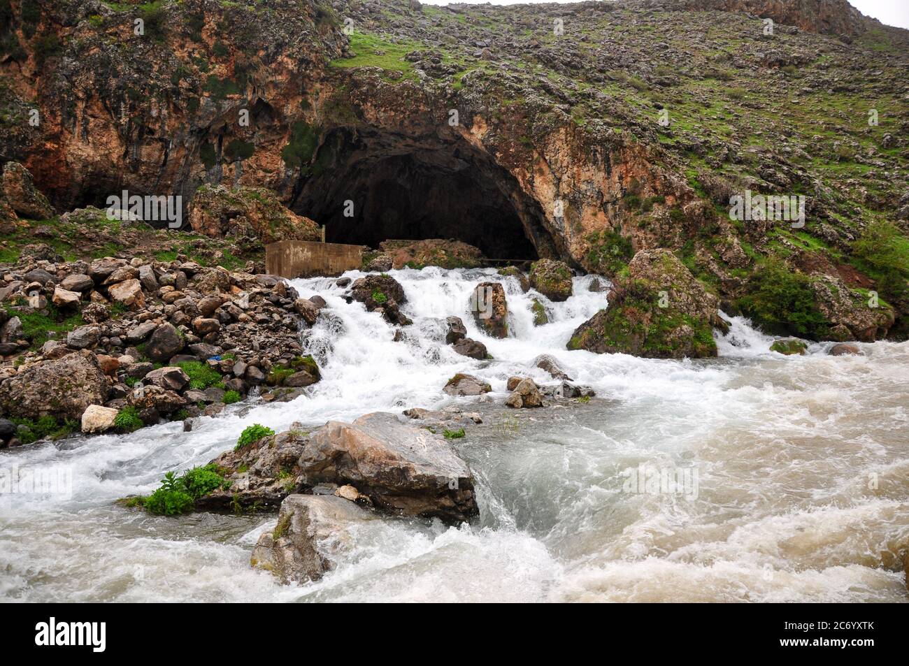 Bahcesaray-Van, Turkey - 19 May 2011: Water source of mucus river ...