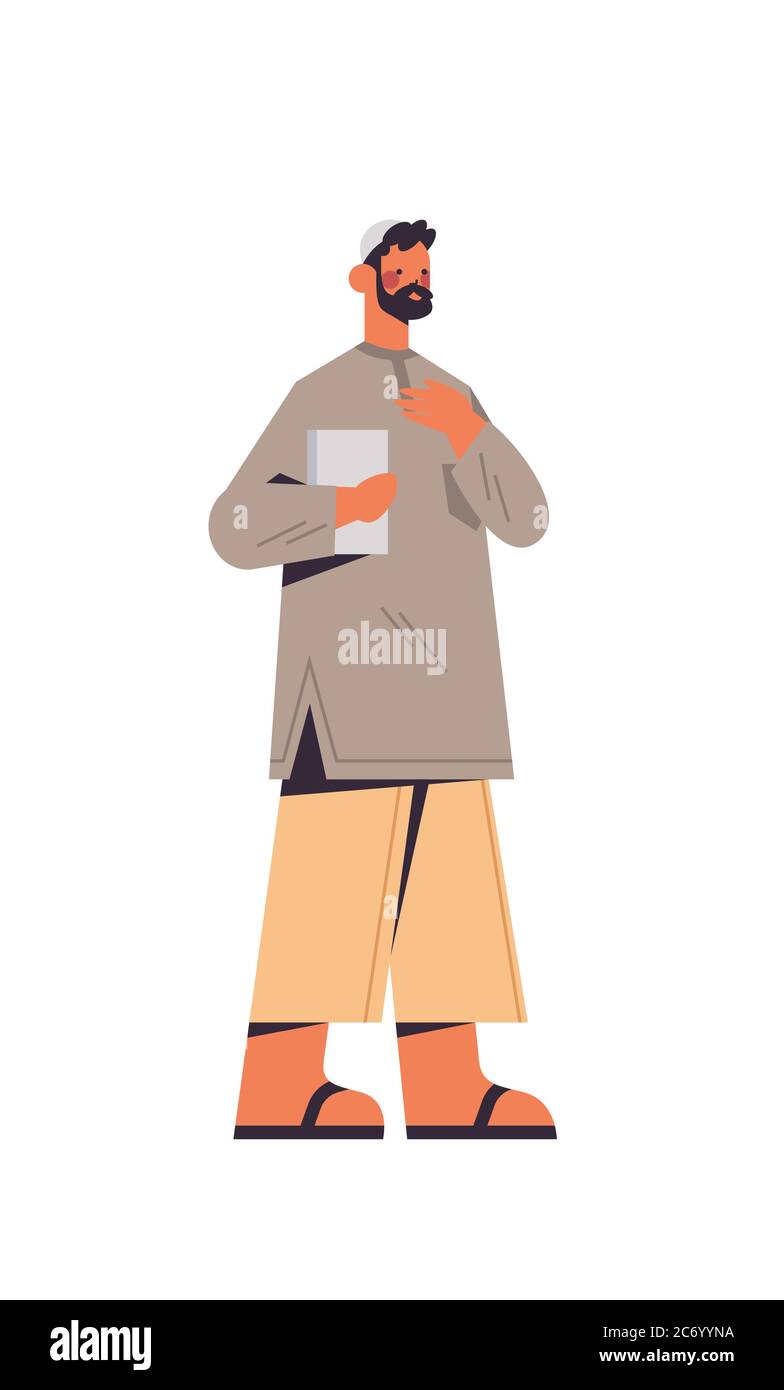 arabic man in traditional clothes arab prayer with quran male cartoon ...