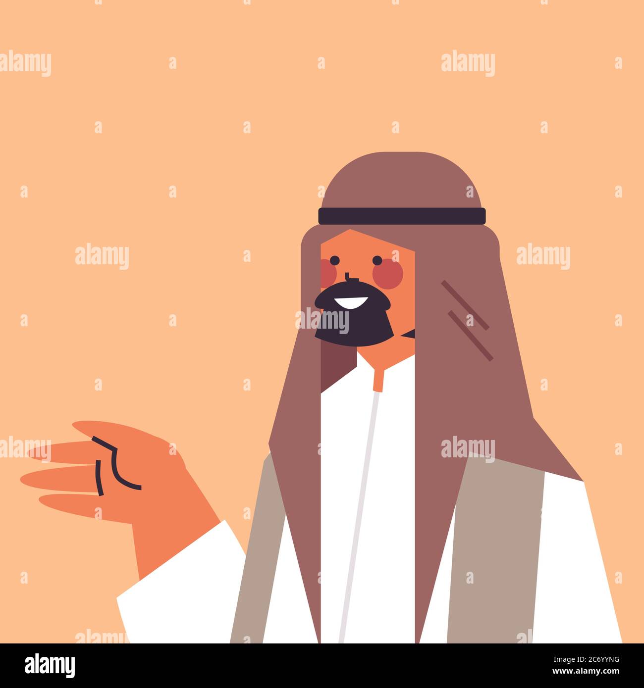 arabic man in traditional clothes pointing hand at something smiling ...