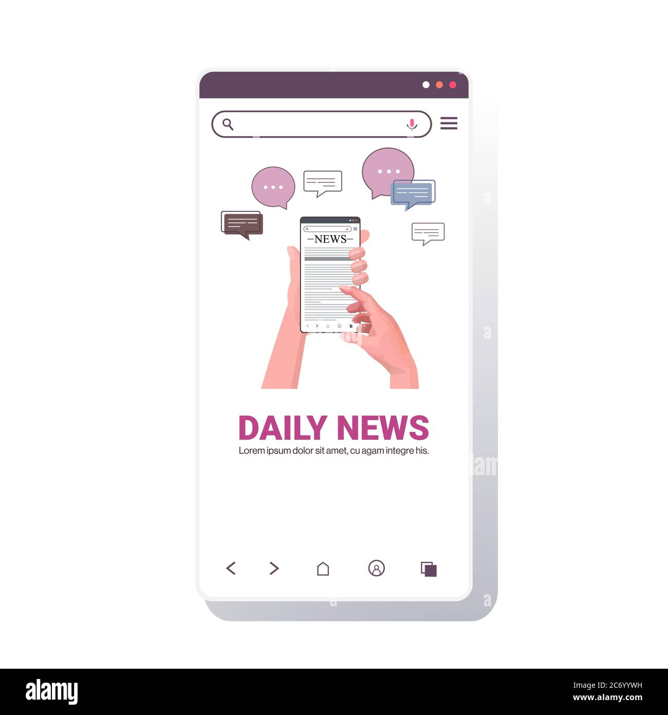 human hands using cellphone reading daily news online newspaper press ...