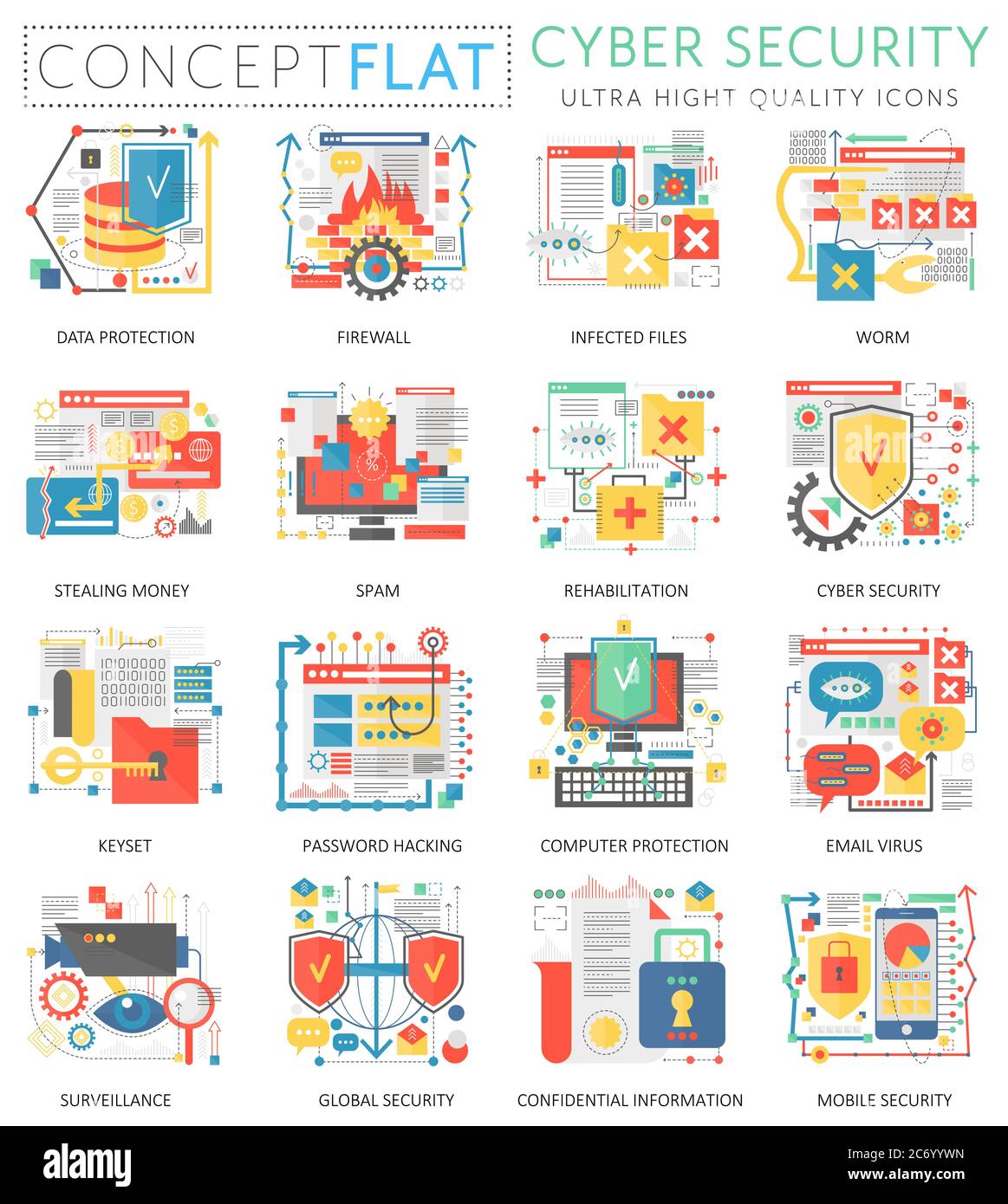 Infographics mini concept Online communication security, computer ...