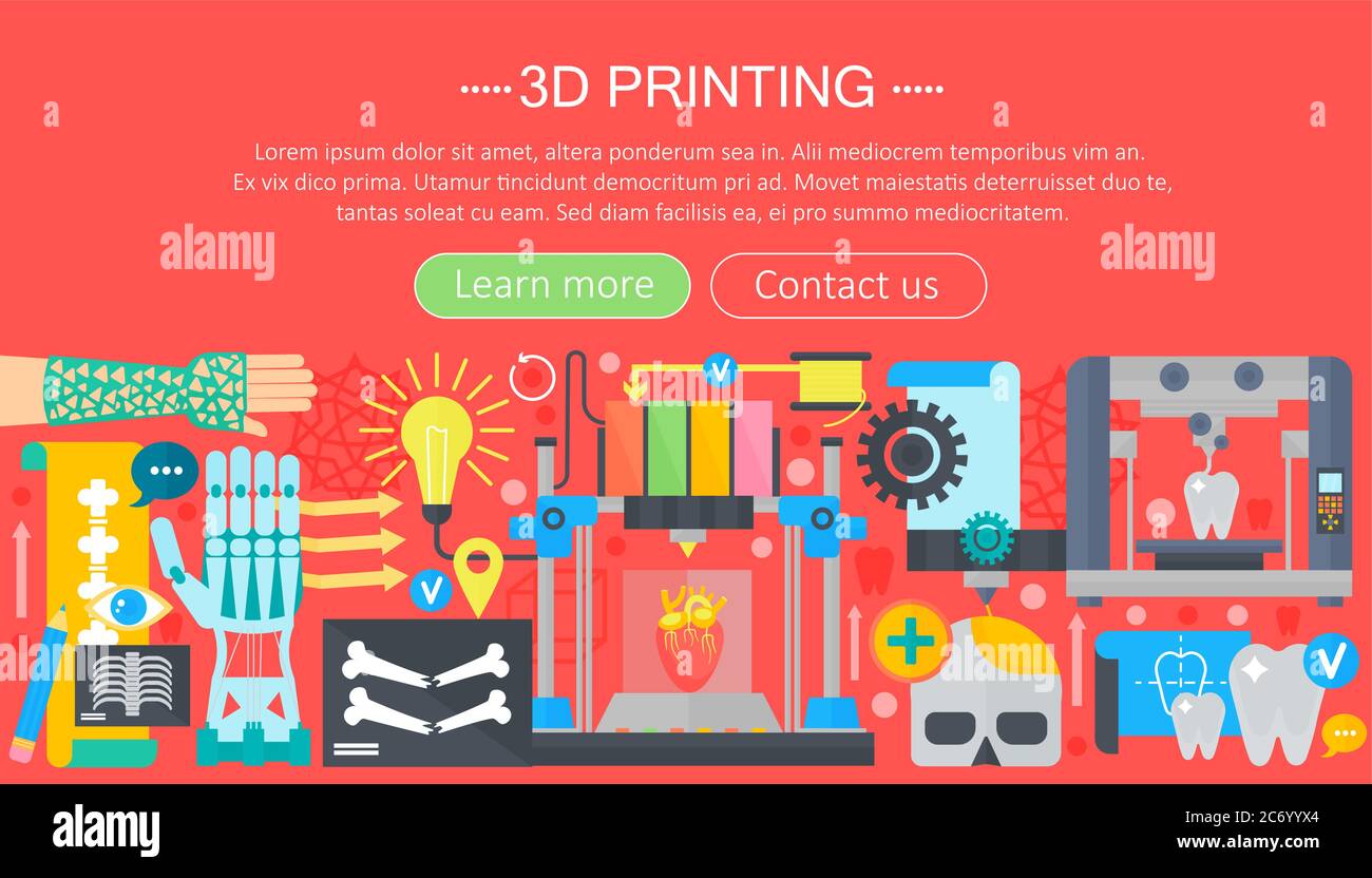 Human organs 3d printer technology flat concept set. 3d printing ...