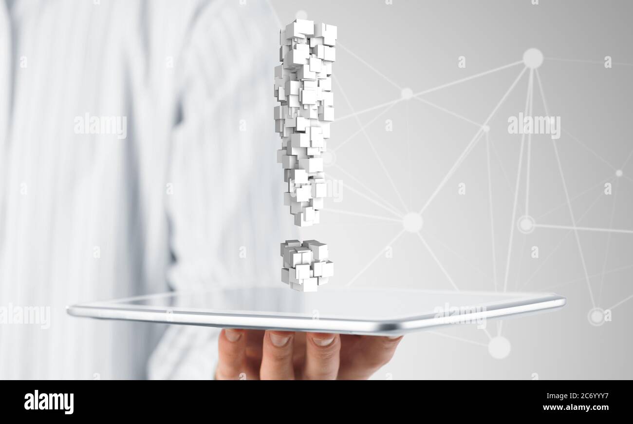 Exclamation mark and tablet Stock Photo - Alamy