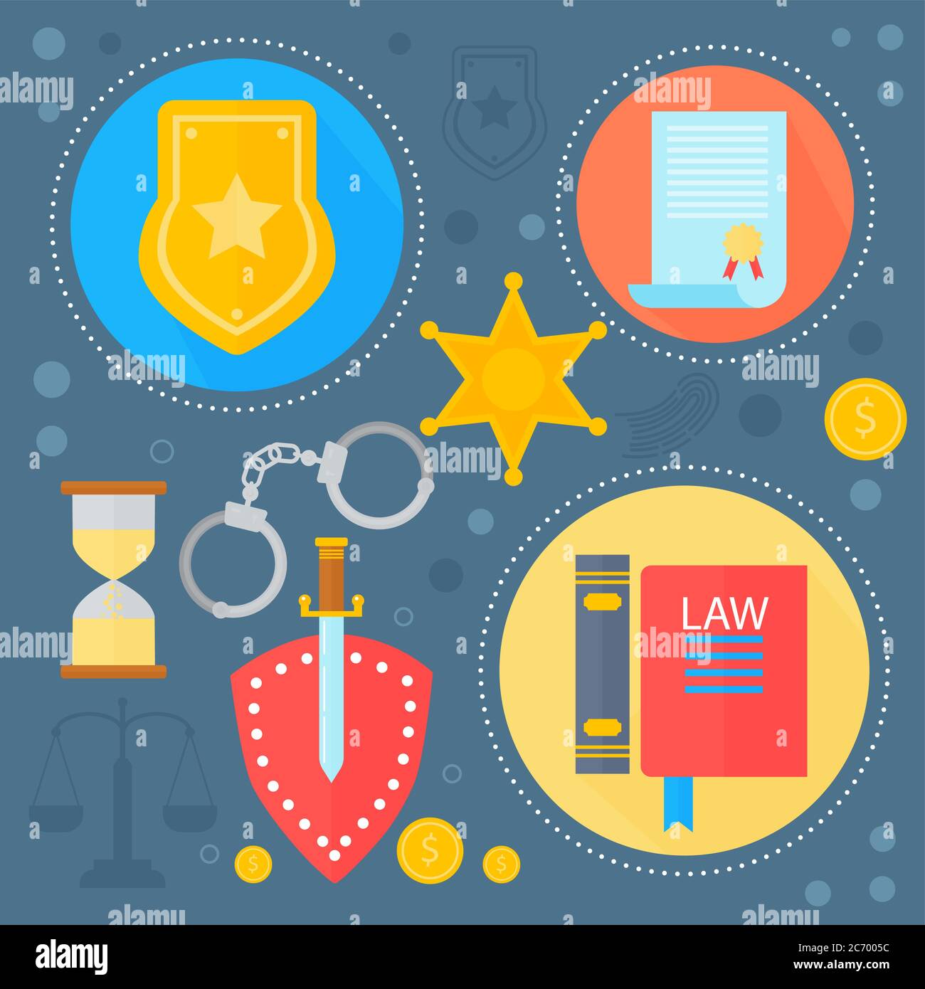 Law and justice design concept with justice icons infographics template ...
