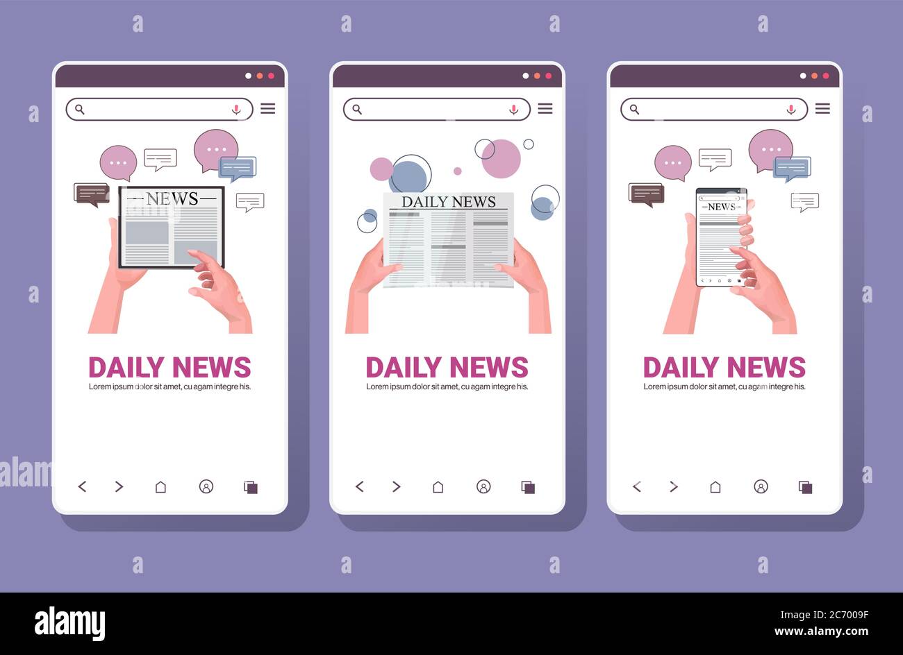 set human hands using digital gadgets reading daily news online ...