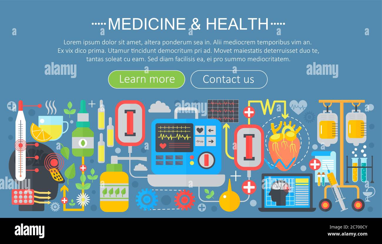 Medicine and health design concept set with healthcare medicine devices ...