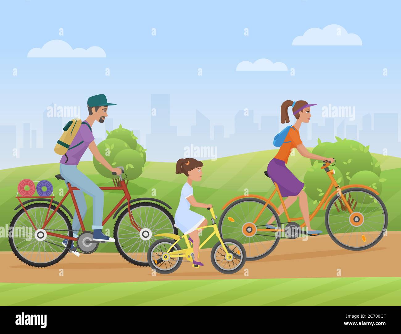 Illustration family riding bicycle hi-res stock photography and images ...