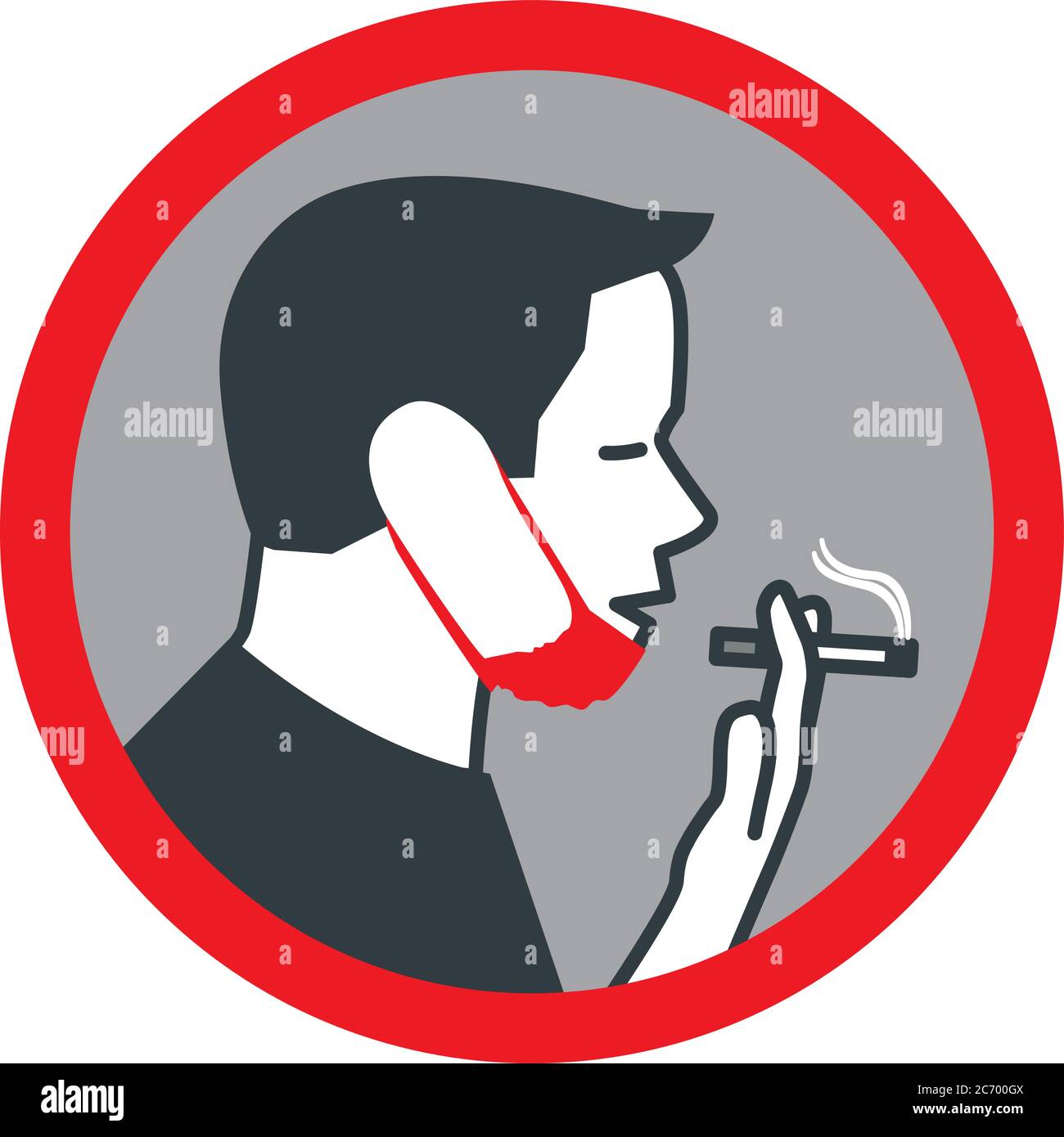 Young male with protective face mask smoking cigarette Stock Vector ...
