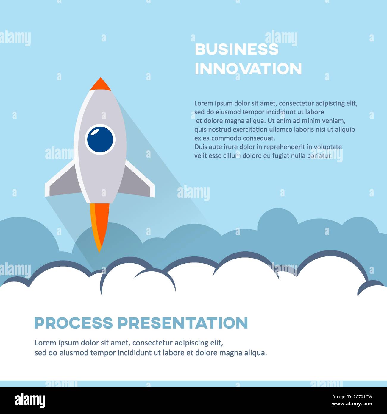 Business innovation cover page booklet template. Cartoon rocket vector ...