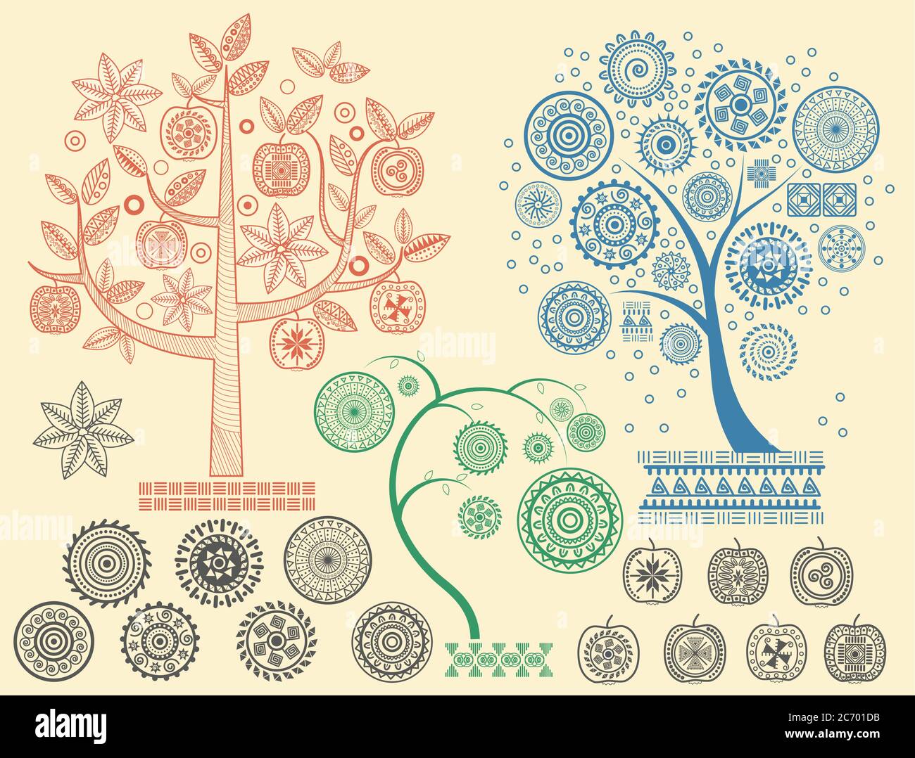 The tree patterns with the different elements vector illustration ...