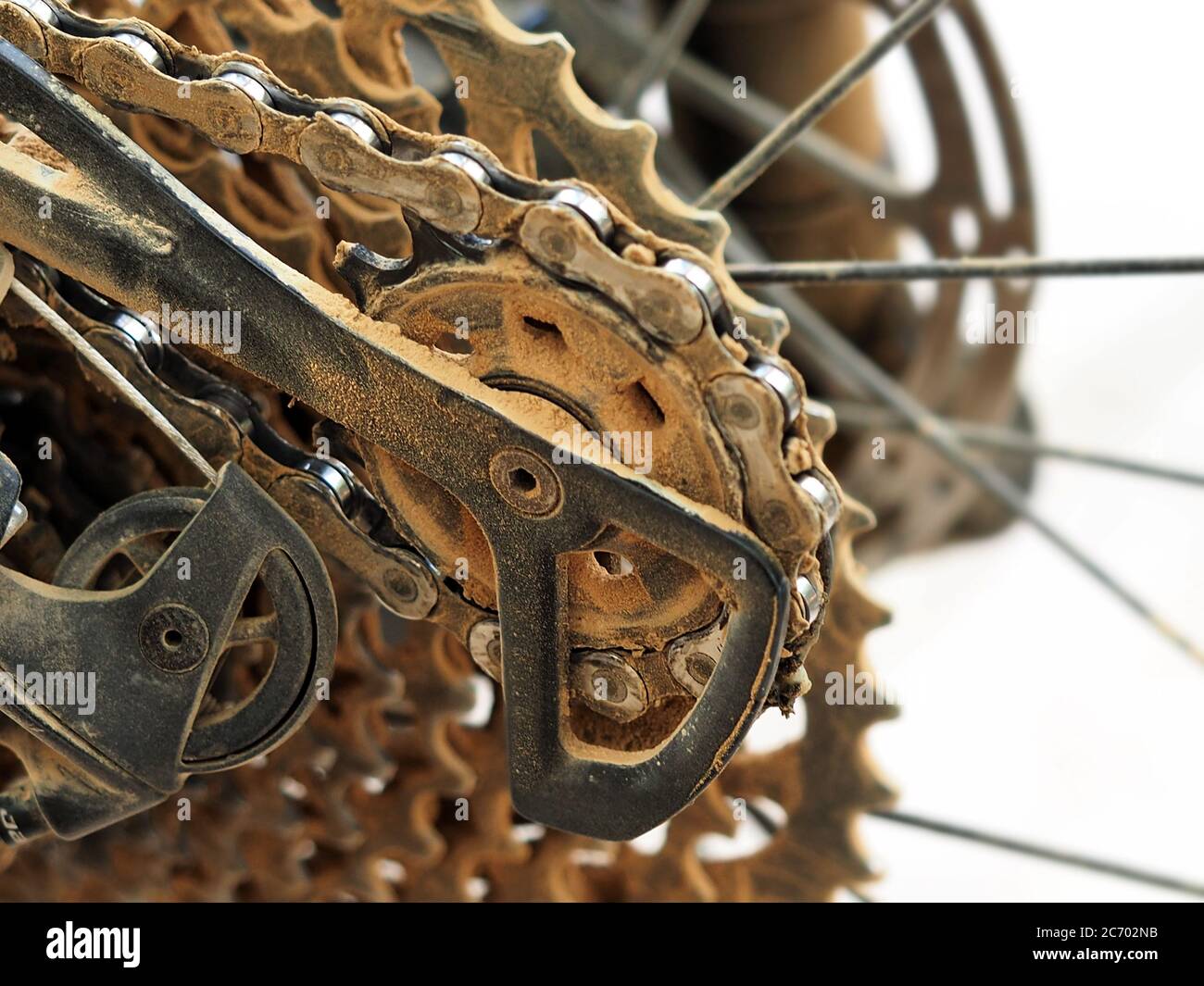Sand covered bike chain and transmission. Desert ride in Israel Stock ...