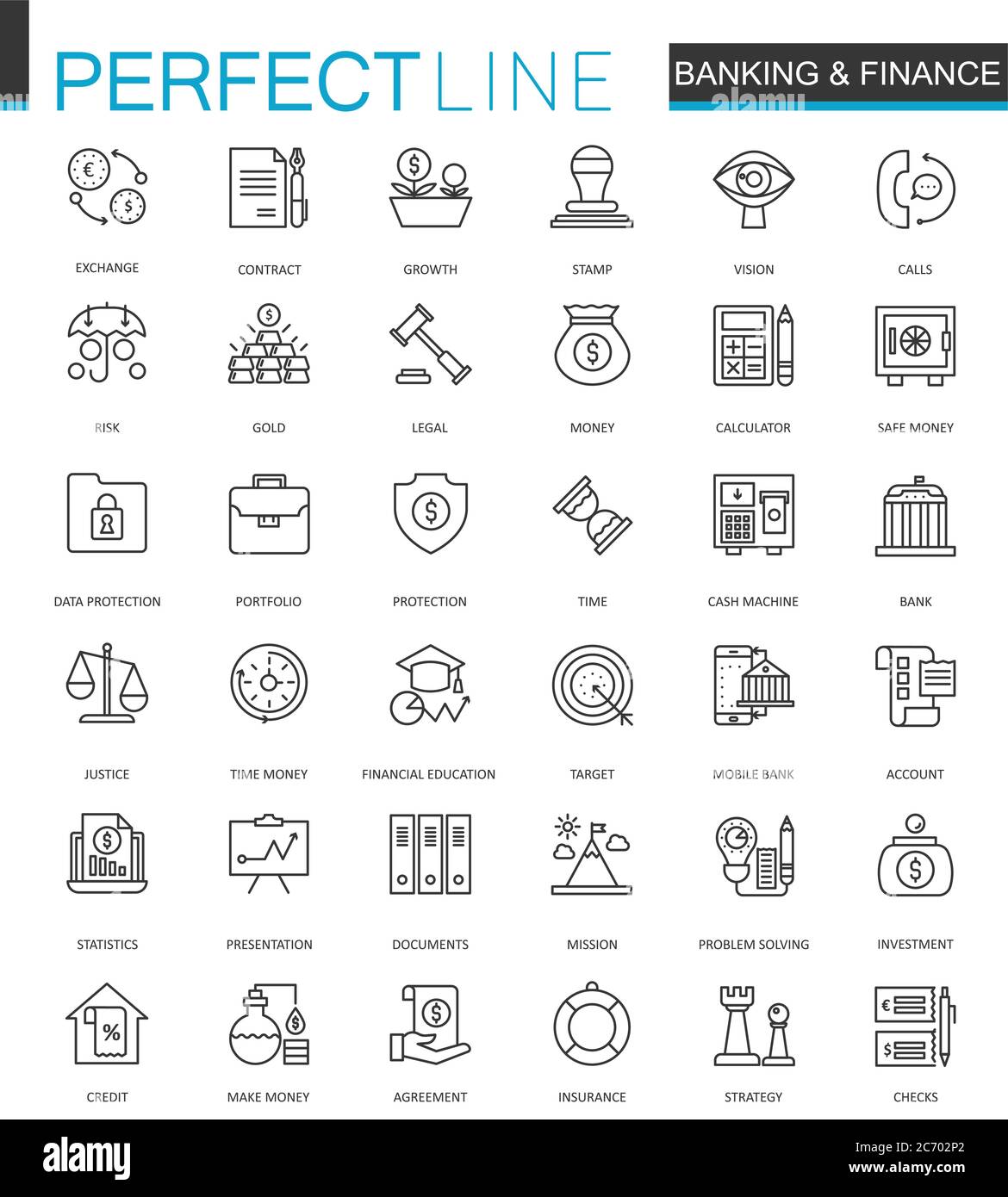 Finance and Banking thin line web icons set. Outline stroke icon design ...