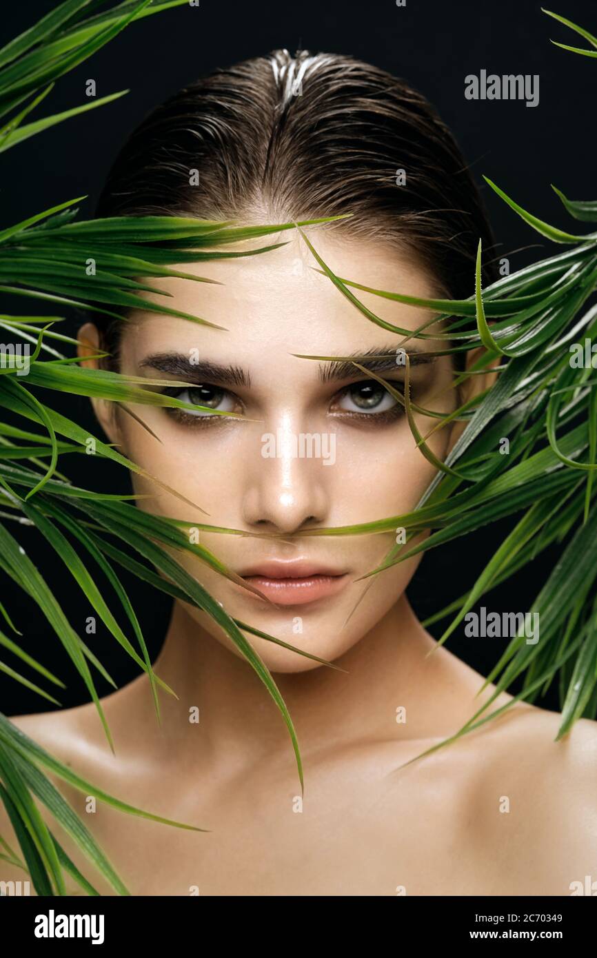 charming female face model gray eyes natural look Stock Photo - Alamy