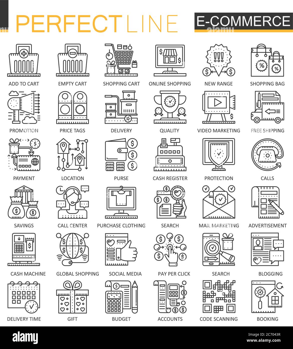 E-commerce outline concept symbols. Perfect thin line icons. Shopping ...