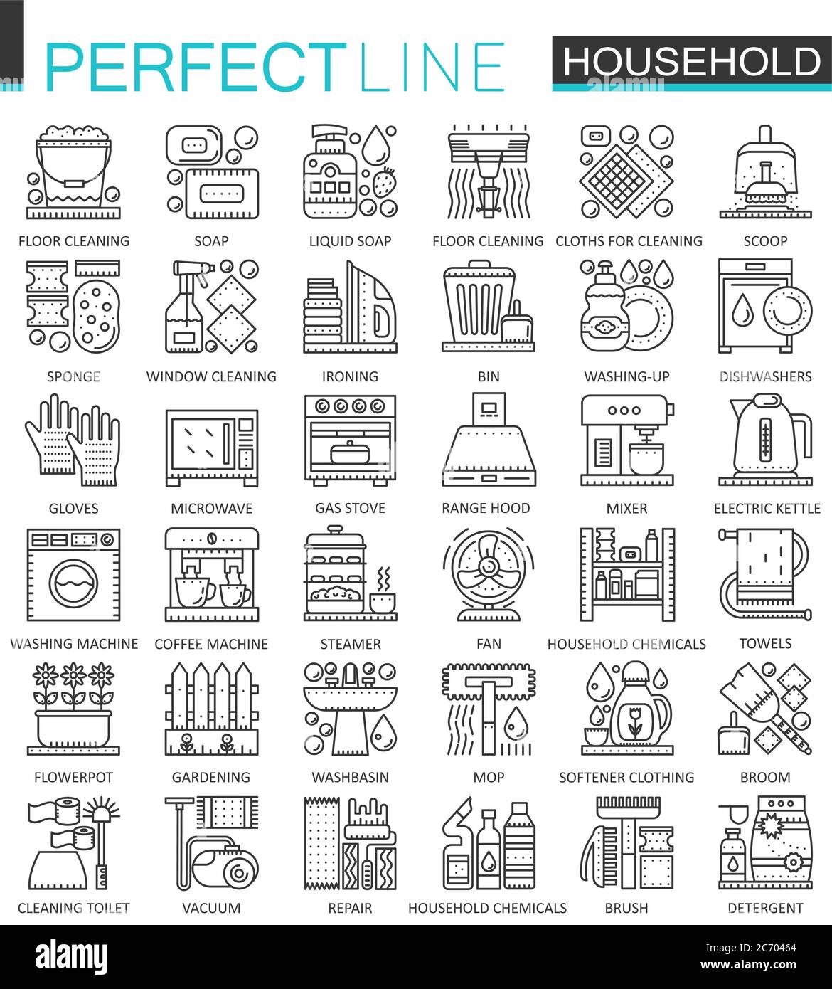 Household appliances outline concept symbols. Perfect thin line icons ...