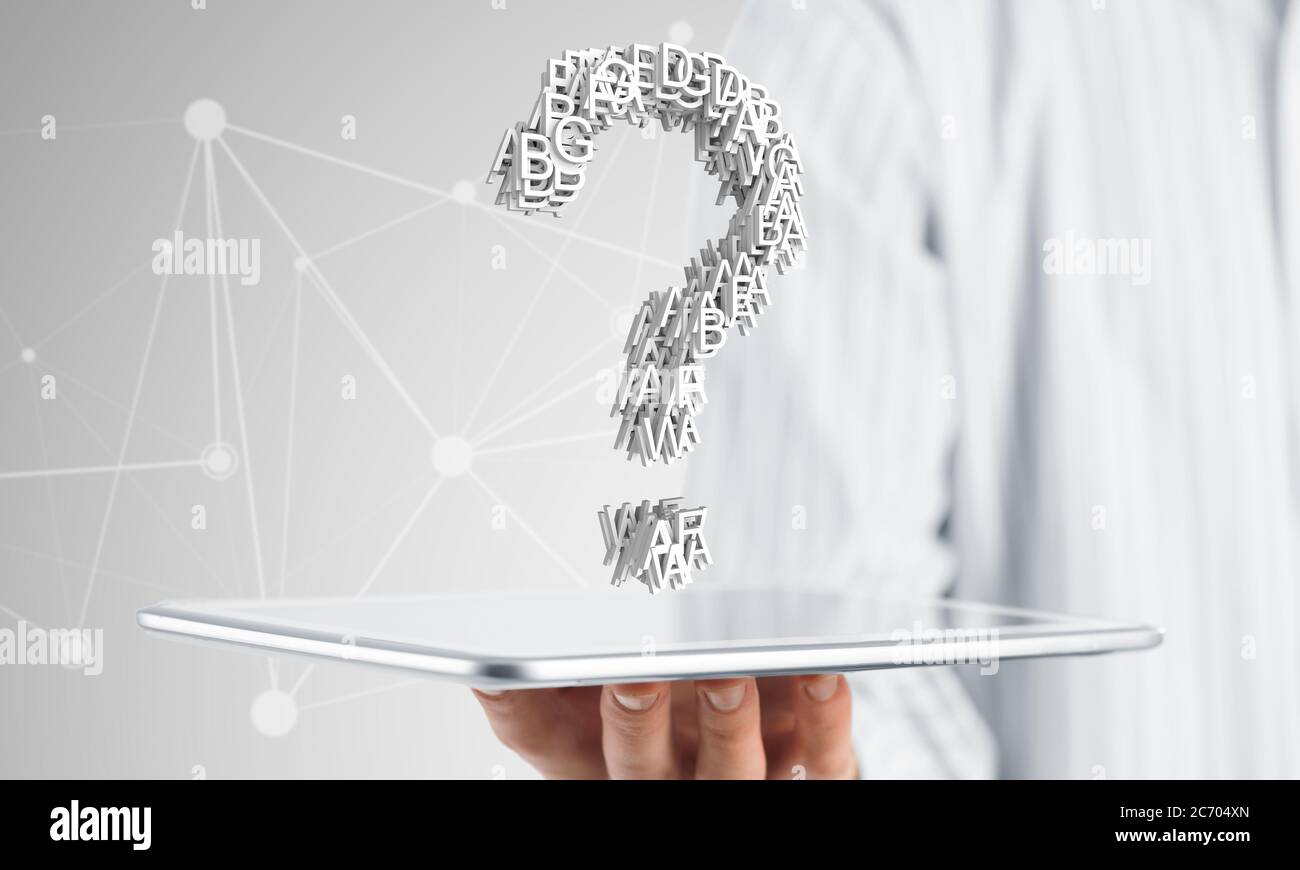 Question mark on tablet screen Stock Photo - Alamy