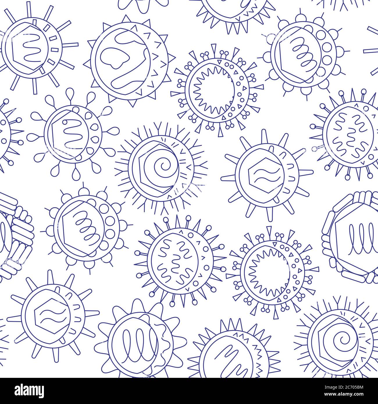 Human viruses seamless pattern in line style on white background ...
