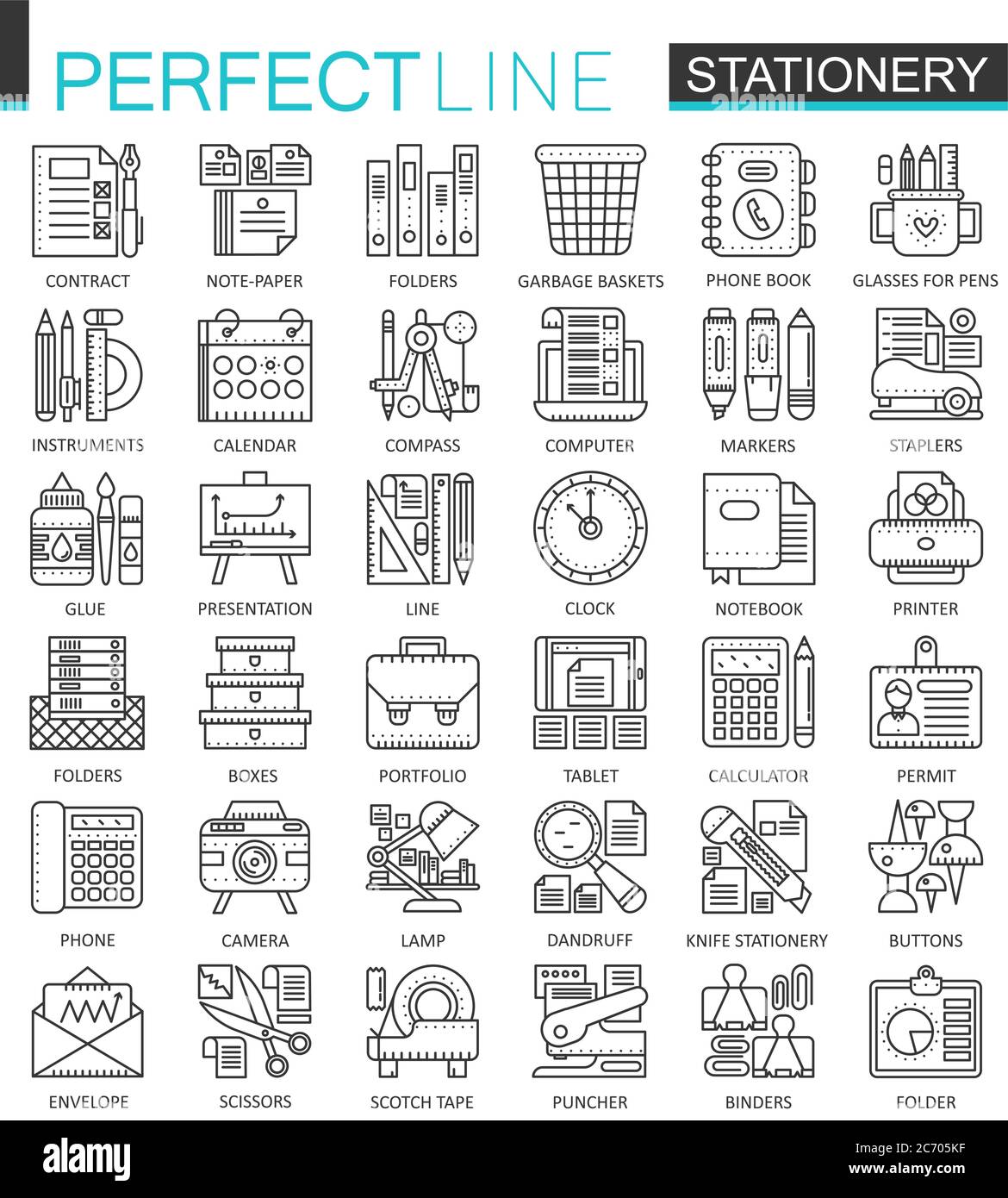 Office stationery outline concept symbols. Perfect thin line icons ...