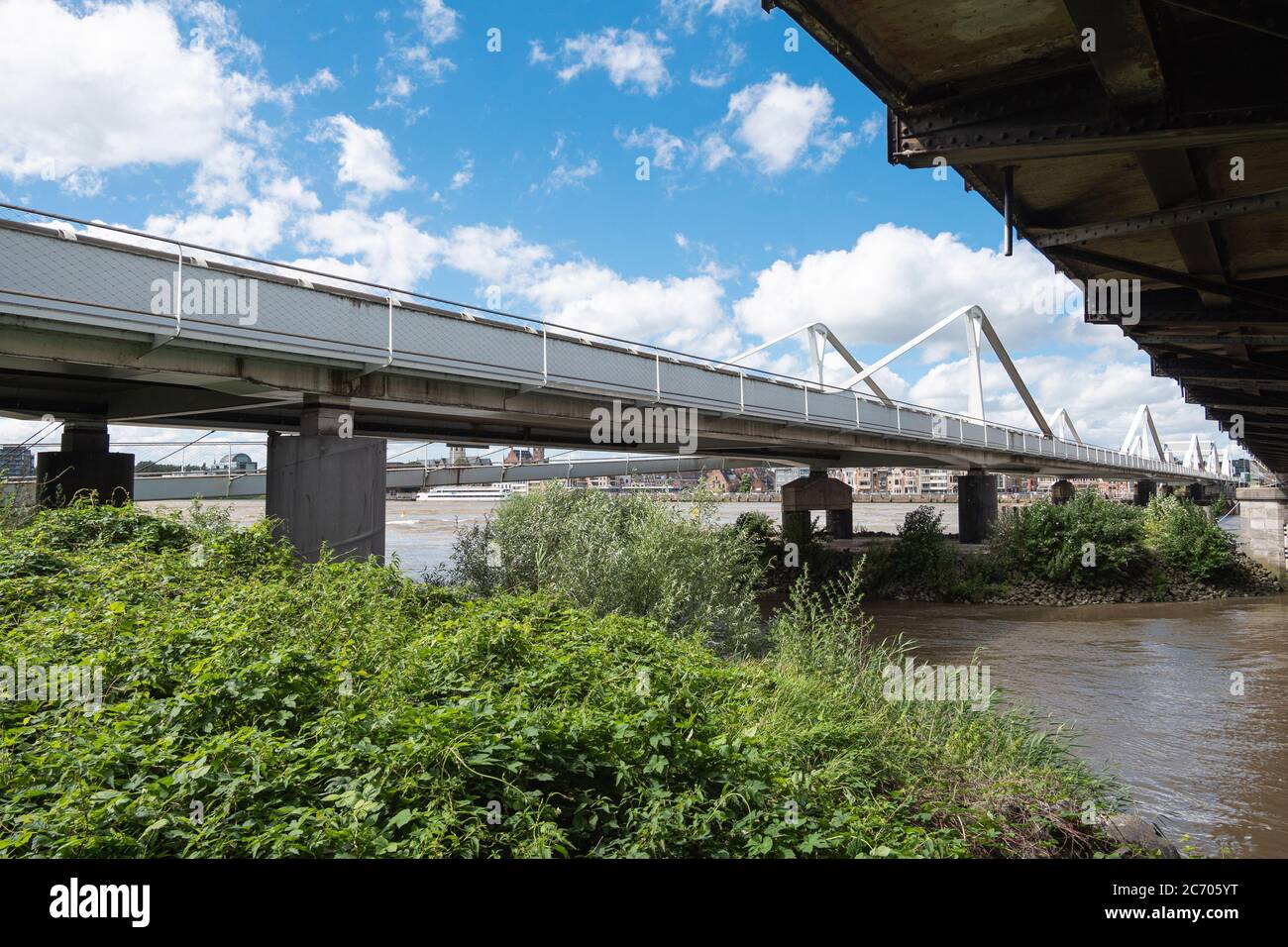 Temse, Belgium, July 05, 2020, Bridge over the river Schelde seen from ...