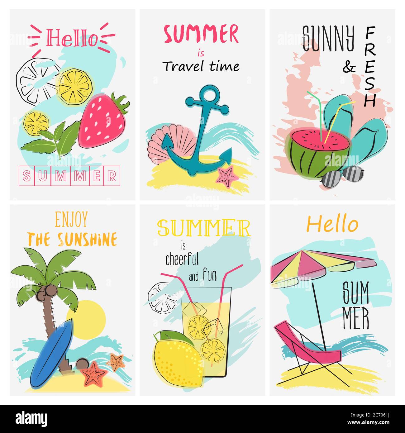 Summer holidays vacation poster set. Greeting and invitation lettering ...
