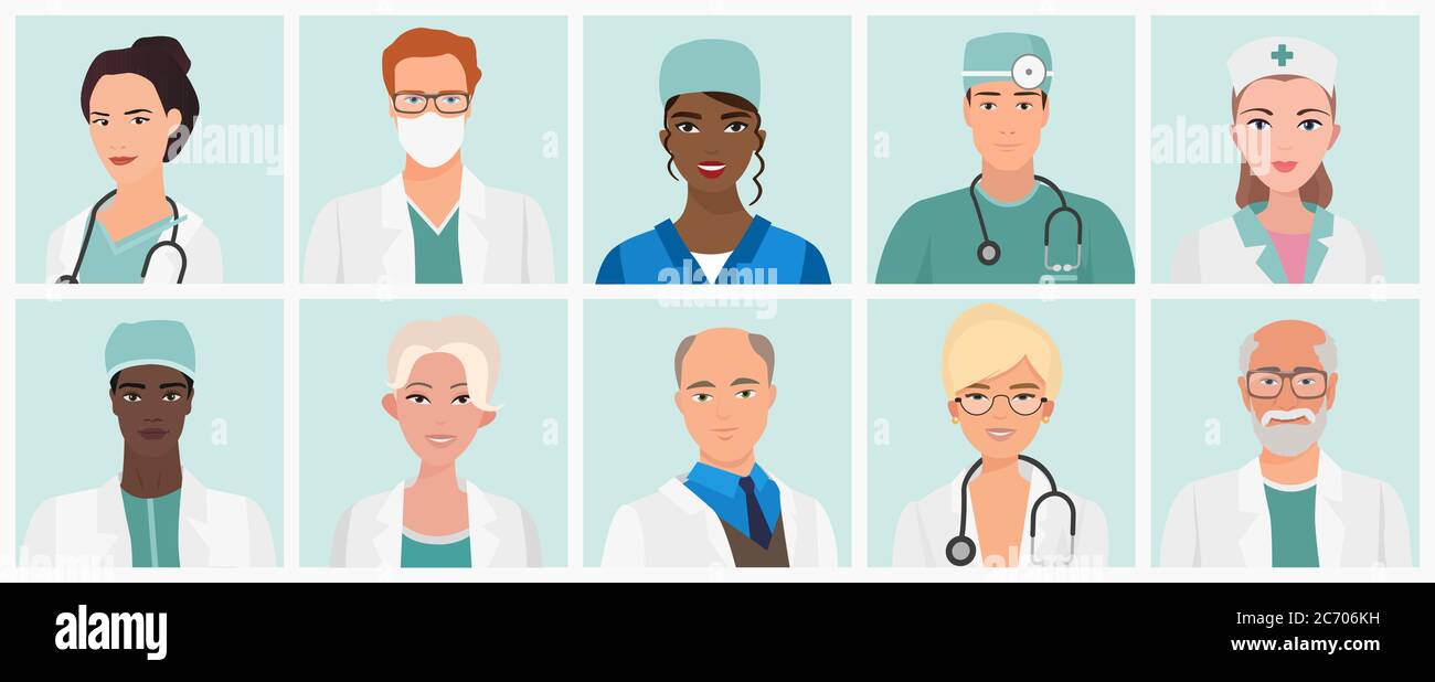 Doctors and nurses avatars set. Medical staff icons. Vector ...