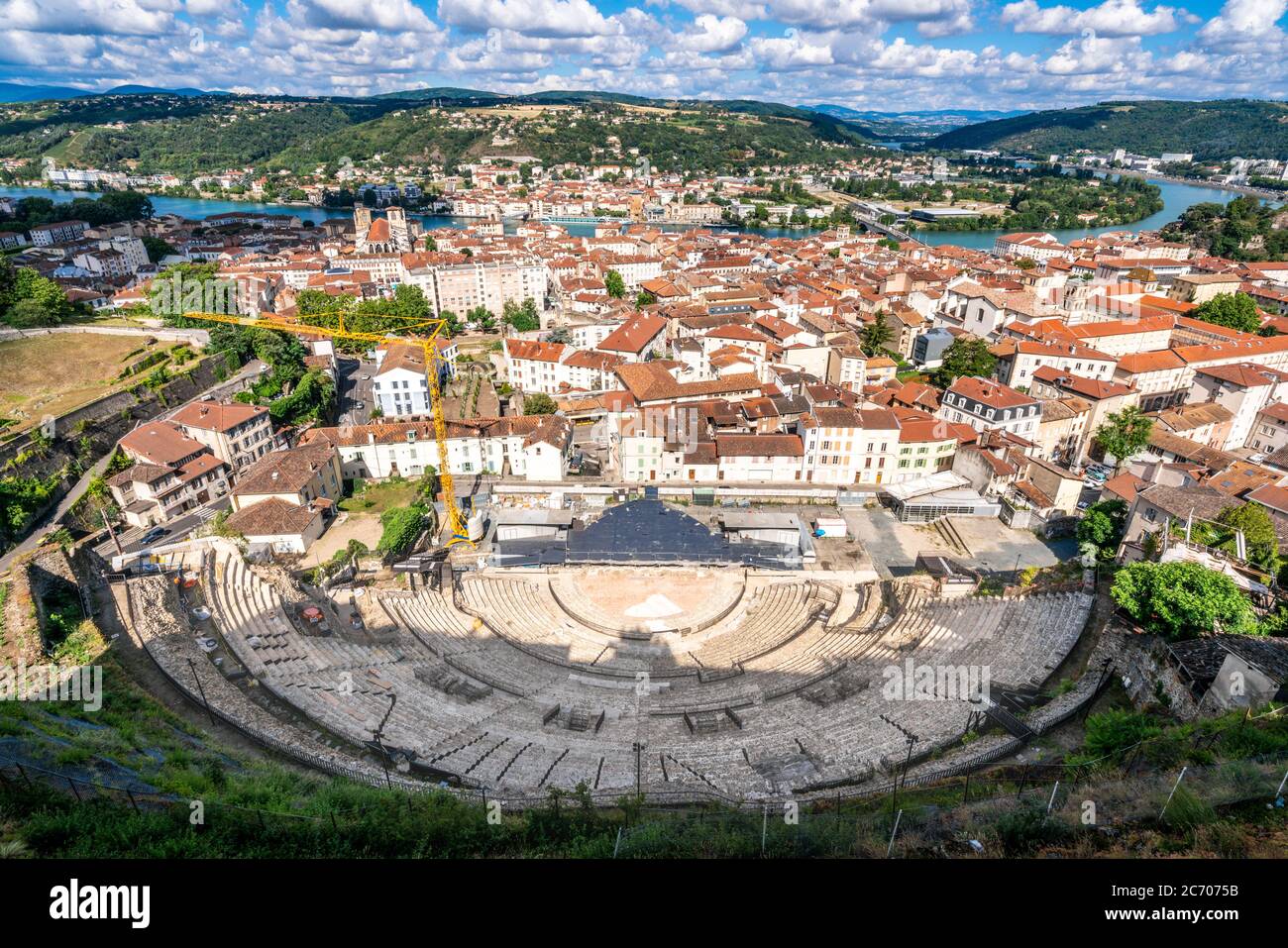 Cityscape of Vienne with the old city and aerial view of the ancient ...