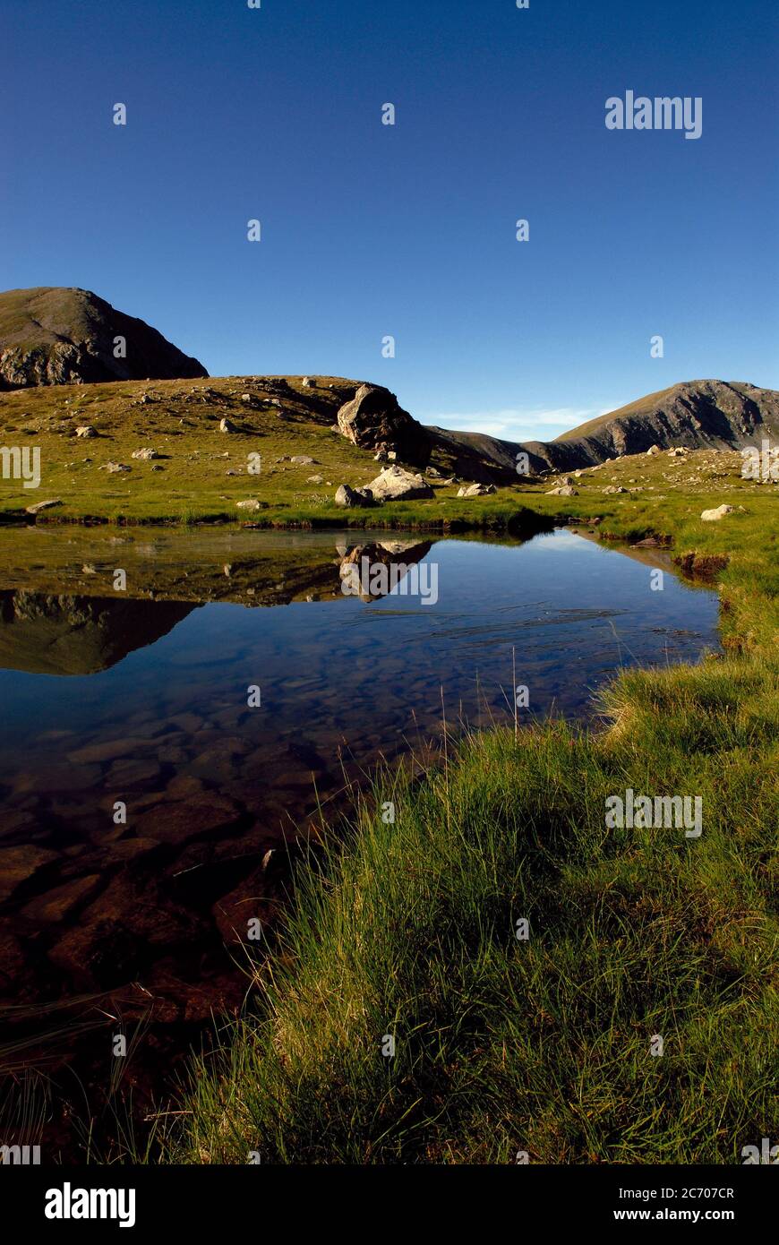 mountain landscape in the Southern Alps around the Lower Five Lakes in ...