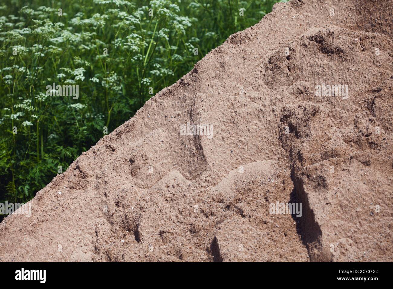 A pile of sand poured into a meadow for construction Stock Photo - Alamy