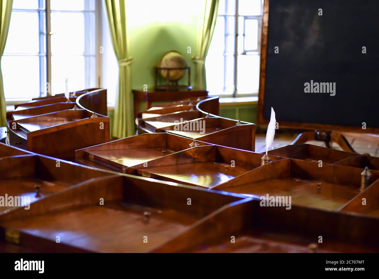 The old classroom of high school students in a gymnasium in Tsarist ...
