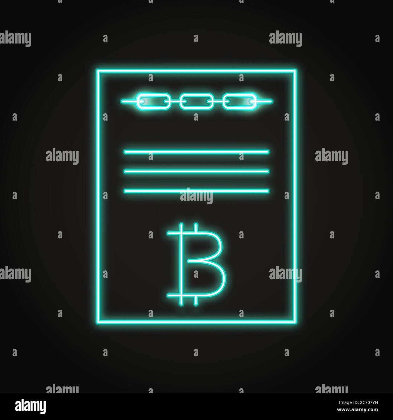 Smart contract icon in neon line style. Blockchain technology concept ...