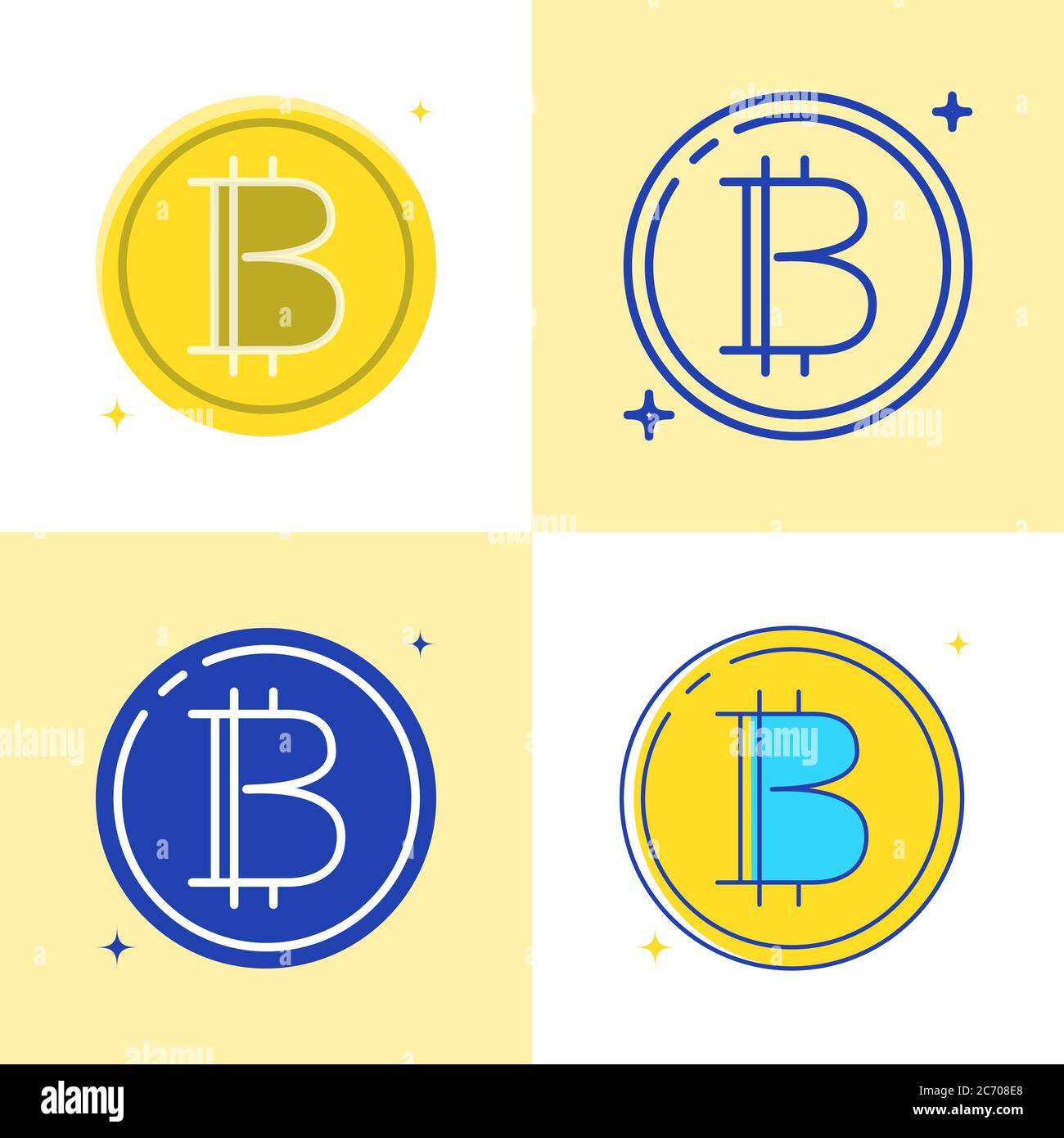 Bitcoin symbol icon set in flat and line style. Cryptocurrency coin ...