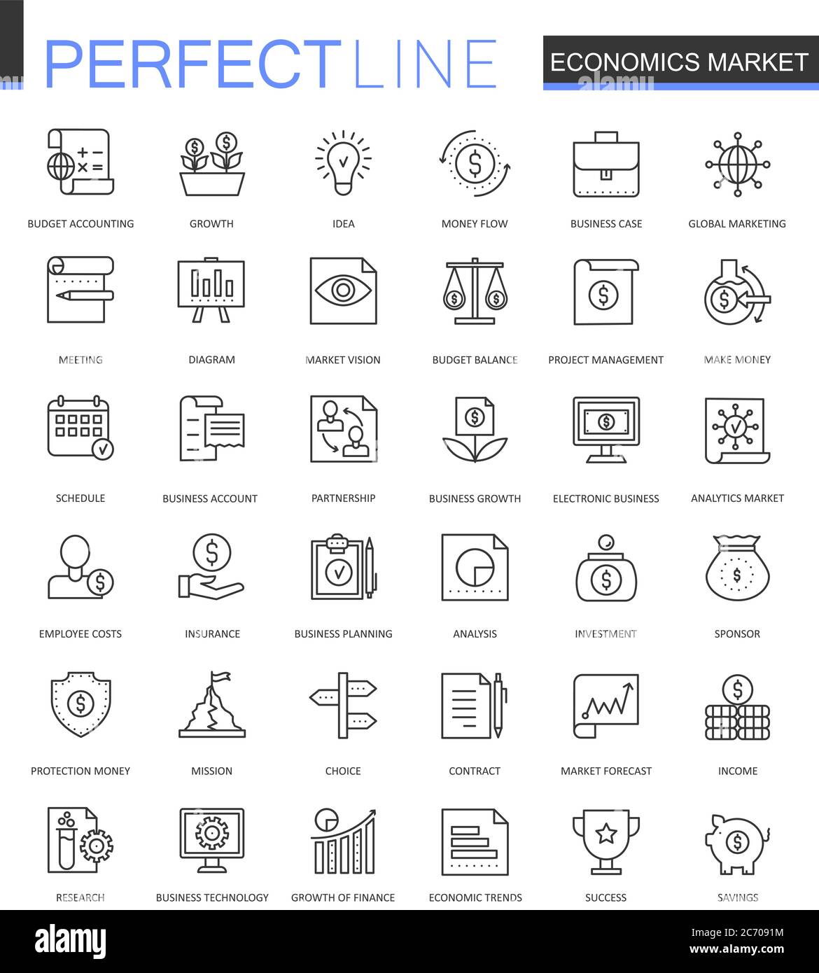 Economics market thin line web icons set. Outline stroke icons design ...