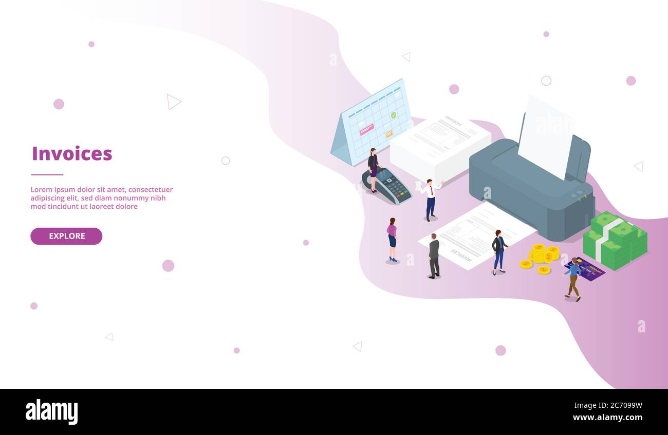 Invoices people stand in front big printer machine campaign for web ...