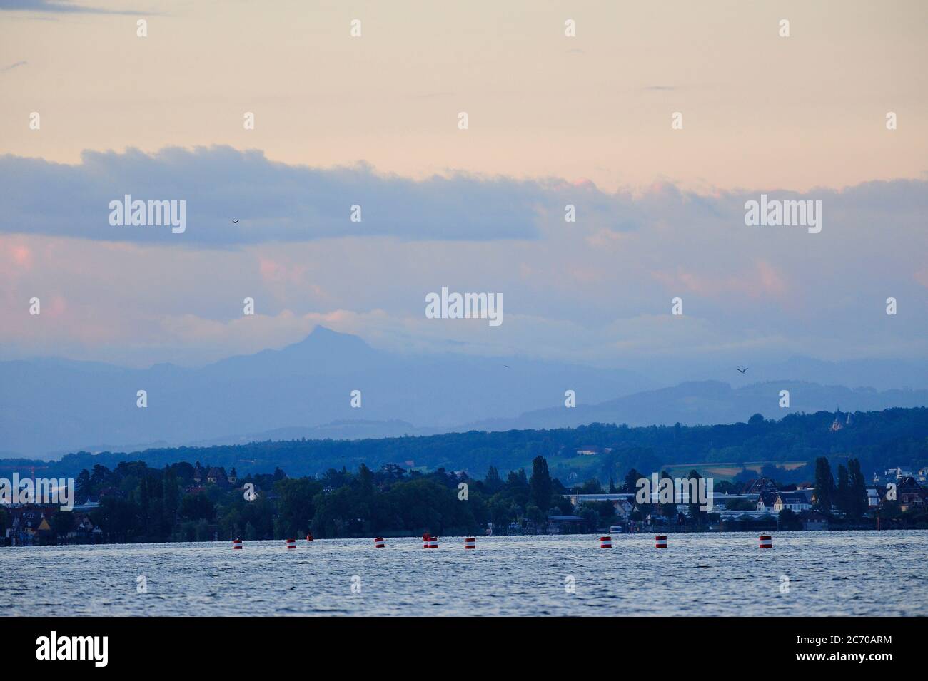 Lake Constance, a lake at the foot of the Alps, on the border between ...