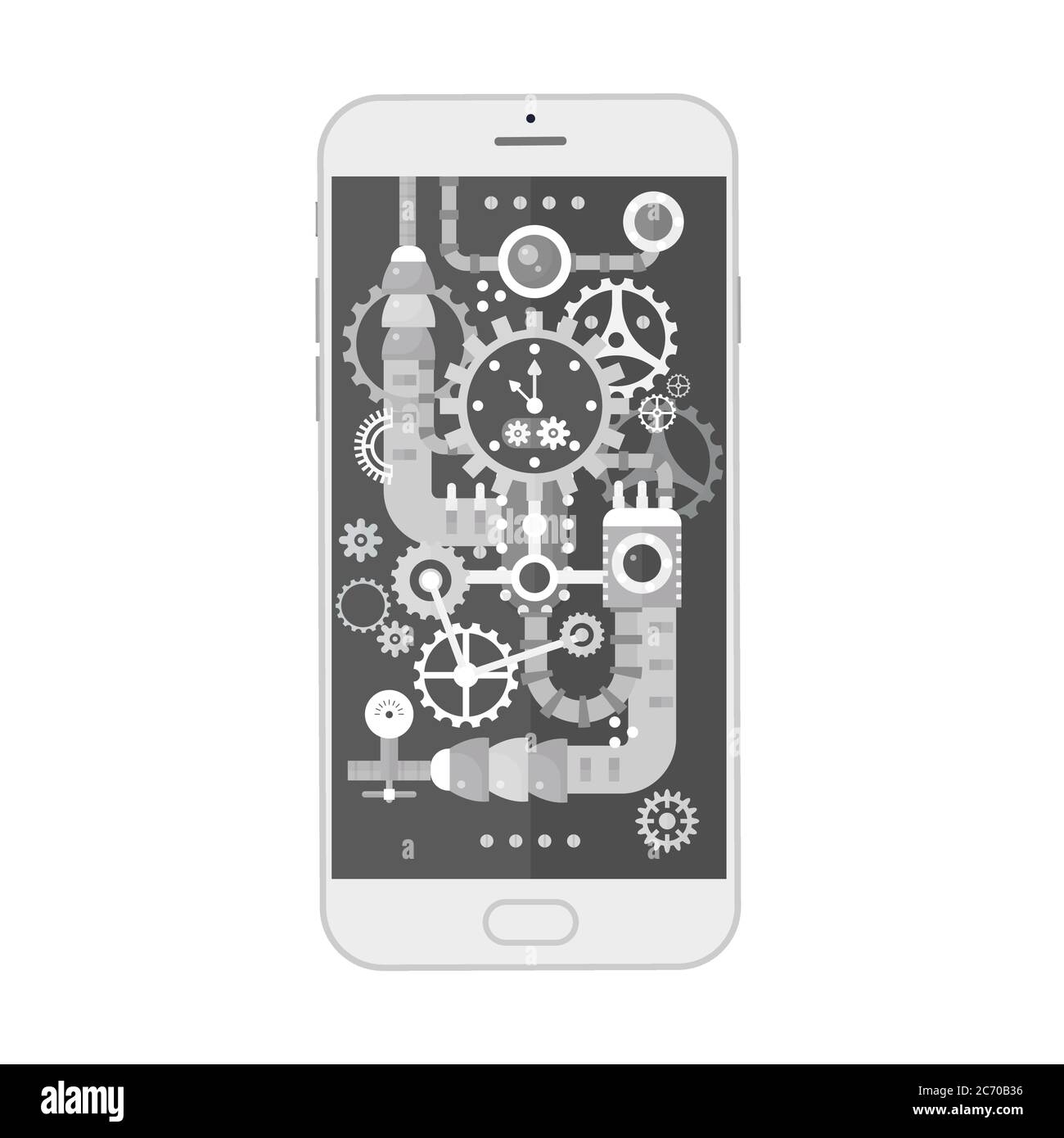 Modern smartphone with different steampunk vintage cogs, gears and ...