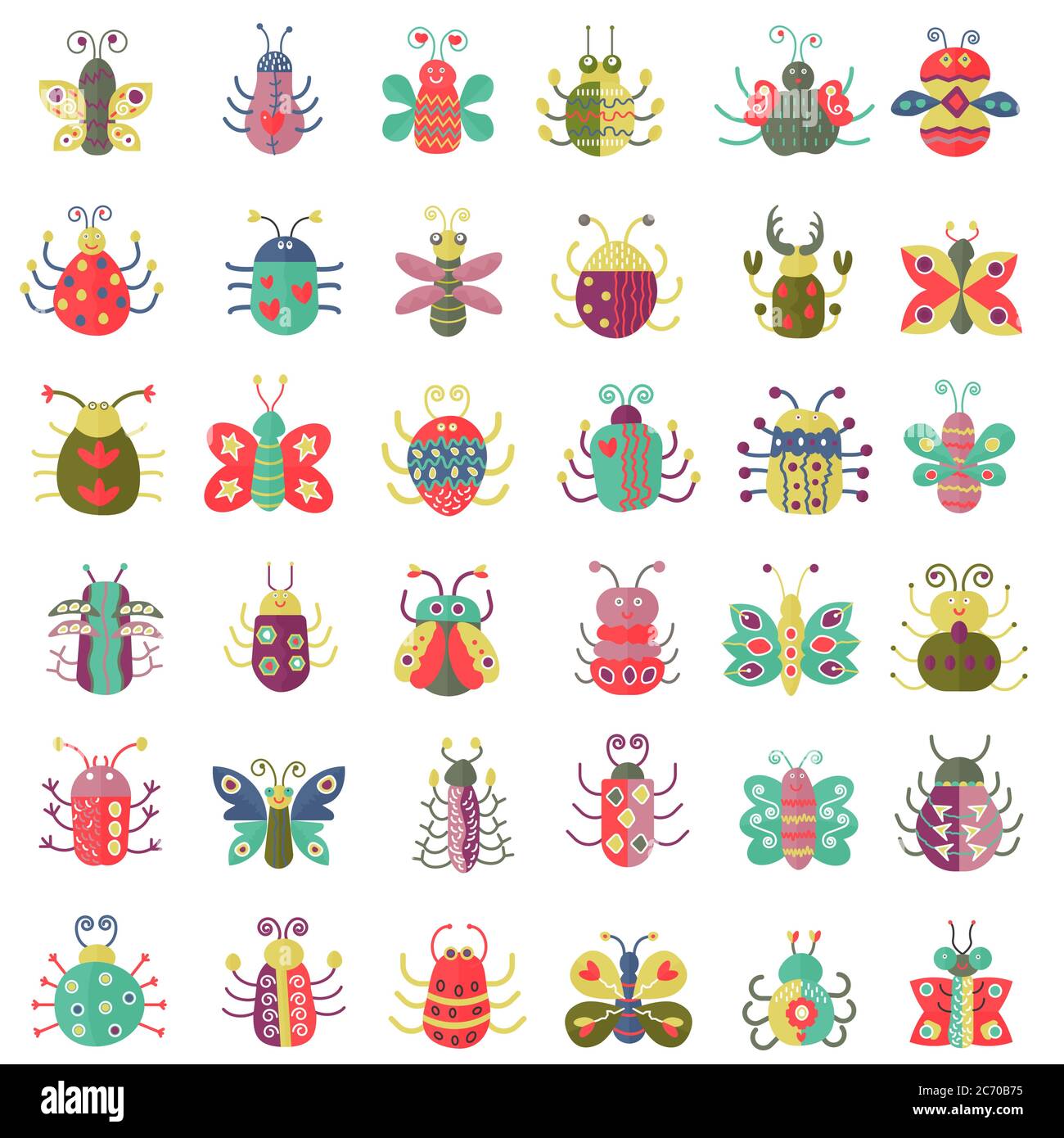 Color flat insects icons set. Simple flat Butterfly, bugs collection ...