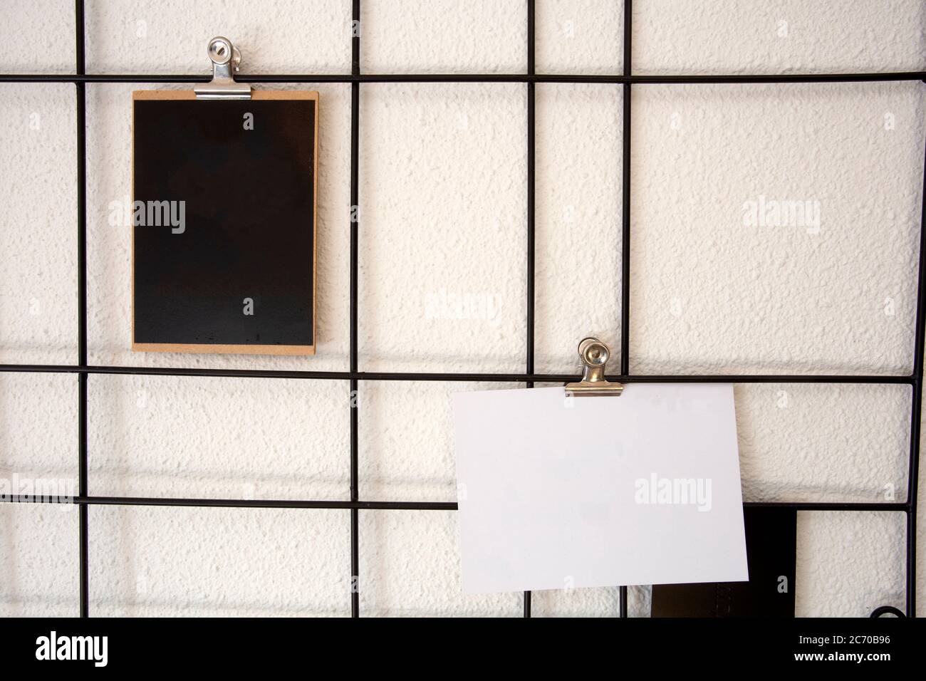 Blank postcards on Nordic style Metal mesh grids picture postcards wall ...