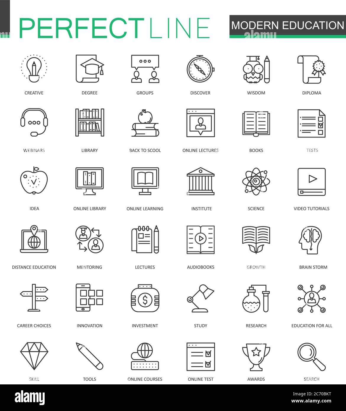 Modern education thin line web icons set. Online video training outline ...